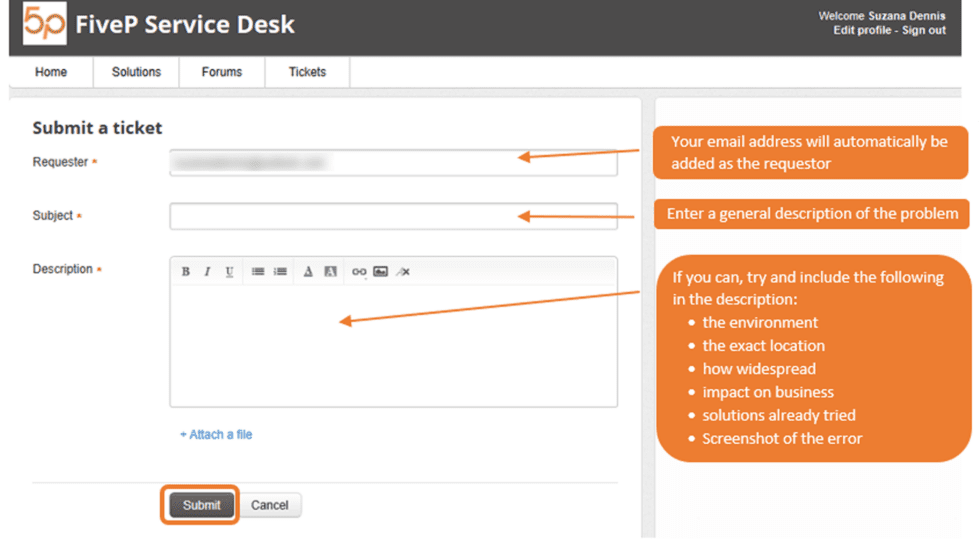Logging a new ticket | FiveP