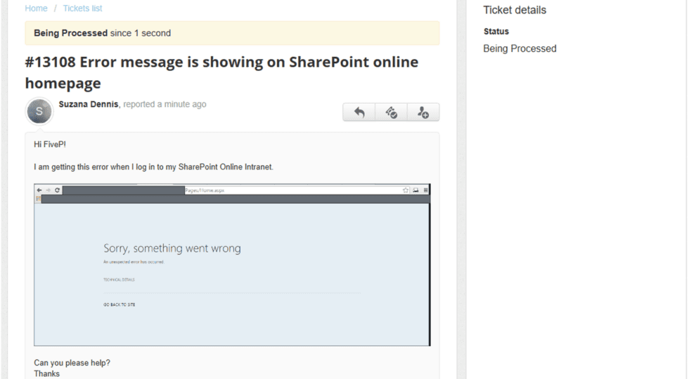 Logging a new ticket | FiveP
